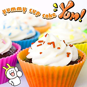 Silicone Cupcake Baking Cups, Reusable Muffin Cup Liners, 2.75 OZ Cup Cake Molds Set Non Stick Cupcake Wrappers Cupcake Holder Cupcake Liners 12 Pack 6 Rainbow