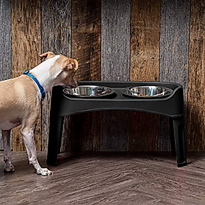 IRIS USA Large Elevated Pet Feeder with Attachable Legs and 2 Stainless Steel Bowls, For Small to Large Dogs Cats with 2 Quart Bowls and 12"H Legs Raised Pet Feeding Station, Black