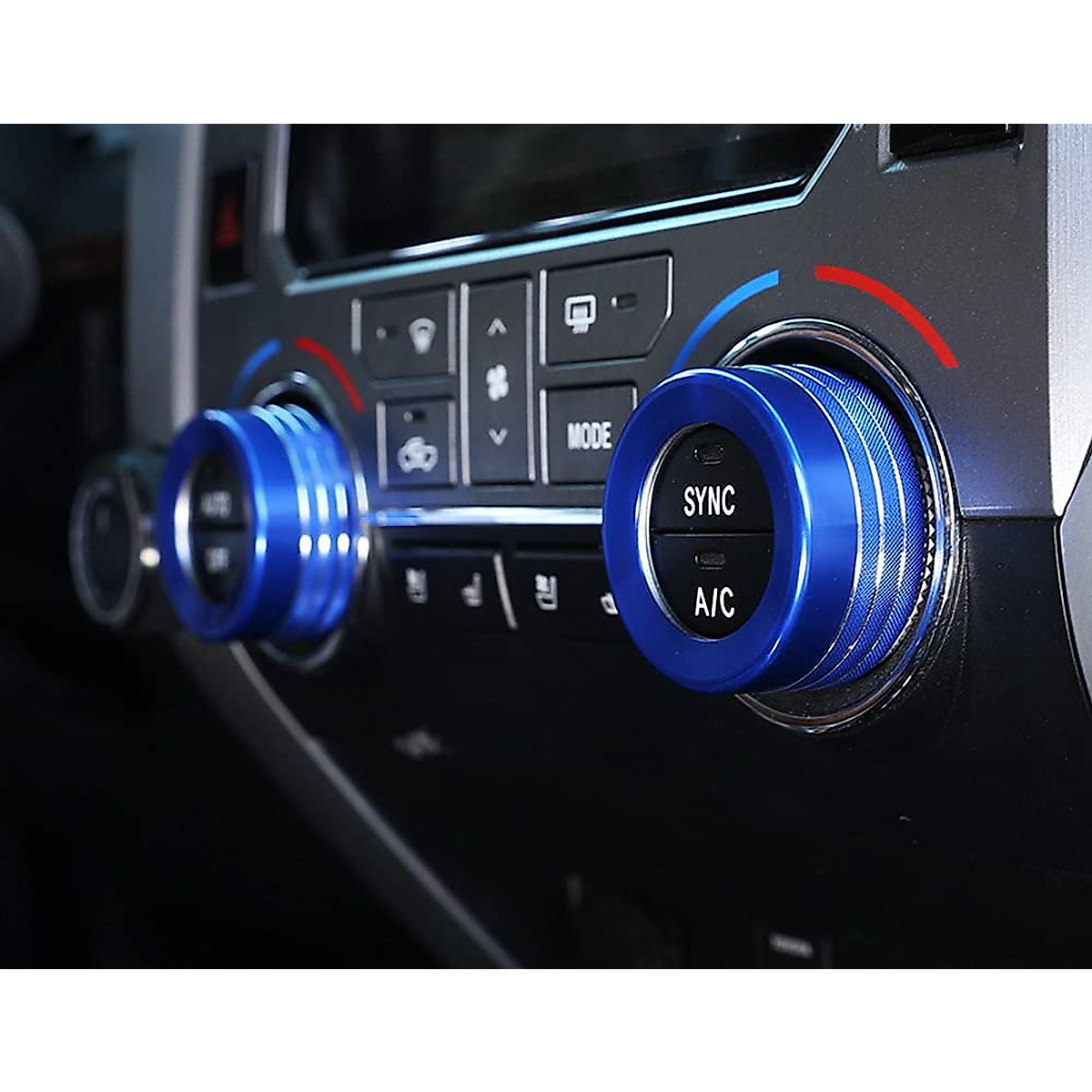 iJDMTOY 5pc-Set Blue Aluminum Air Conditioner Stereo Volume/Tune 2WD/4WD Switch Turner Ring Covers Compatible with 2017-2021 Toyota Tundra w/ 2-AC Center Console