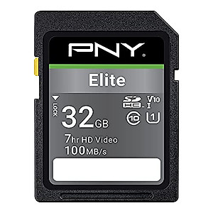 PNY 32GB Elite Class 10 U1 V10 SDHC Flash Memory Card - 100MB/s, Class 10, U1, V10, Full HD, UHS-I, Full Size SD