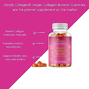 Simply Collagen® Vegan Collagen Booster Gummies for Women & Men - Promotes Youthful & Beautiful Skin, Hair, Nails & Lashes - Key Amino Acids & Antioxidants with Biotin, Vitamins A,C, & E