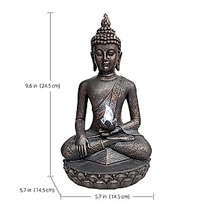 CHRUI Solar Outdoor Meditating Buddha Statue, 13 Inch Tall Antique Polyresin Statuary- Home & Outdoor Decor for Garden, Patio, Deck, Porch - Yard Art Decoration