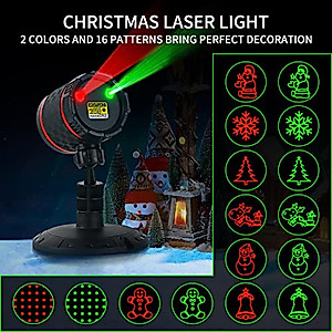 Christmas Laser Projector - Red and Green Santa Claus Christmas Tree Snowflake Pattern Outdoor Garden Light with Remote Control for Xmas Holiday Decoration New Year Party Show