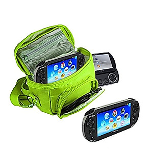 Orzly® - GAME & CONSOLE TRAVEL BAG for Sony PSP Consoles (GO/VITA/1000/2000/3000) Has Special Compartments for Games & Accessories. Bag includes Shoulder Strap + Carry Handle + Belt Loop - BLUE