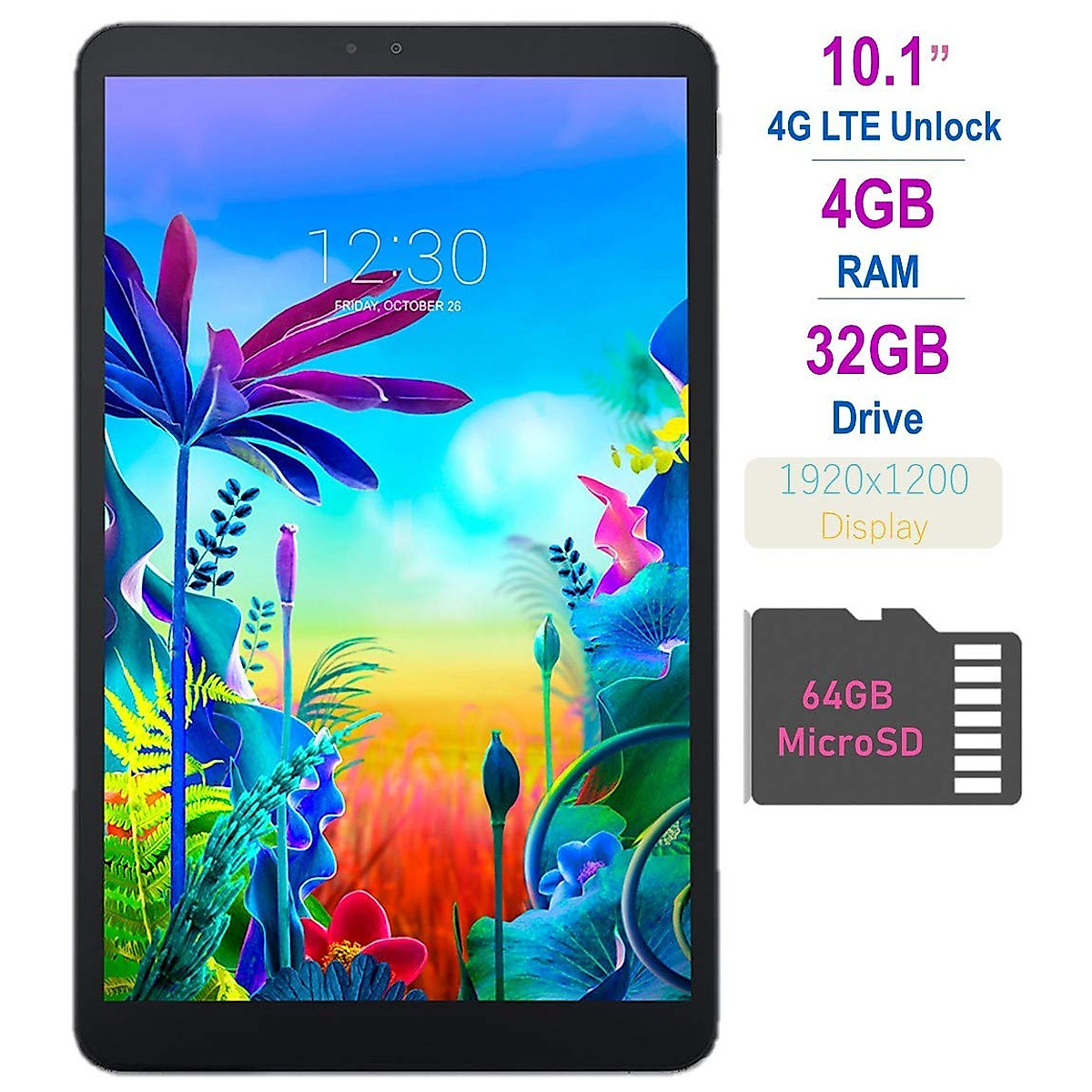 LG G Pad 5 10.1-inch (1920x1200) 4GB LTE Unlock Tablet, Qualcomm MSM8996 Snapdragon Processor, 4GB RAM, 32GB Storage, Bluetooth, Fingerprint Sensor, Android 9.0 w/Mazery 64GB SD Card (Renewed)