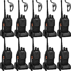 Ansoko Walkie talkies 10 Pack Long Range Rechargeable 2 Way Radio UHF 16-Channel with Earpiece Li-ion Battery and Charger (Pack of 10)