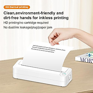 Dioche Thermal Printer, 200dpi Portable Printer No Ink Printer with Bluetooth USB Connection for Clear and Convenient Printing (White)
