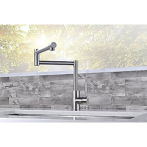 Heouty Modern Single Handle 2 Joints Free Rotating SUS304 Stainless Steel Pot Filler Faucet, Brushed Nickel Deck Mounted Kitchen Sink Faucet