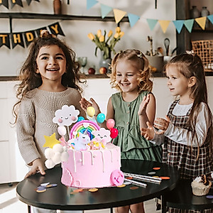 Unicorn Cake Topper, Qoadwem 15pcs Unicorn Rainbow Cake Toppers For Girls with Rainbow Heart Unicorn Cloud Balloon Happy Birthday Cake Decorations For Boys Girls Kids Birthday