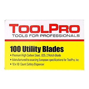 ToolPro Premium Utility Blades - 100 Pack, High Carbon Steel Replacement Blades for Utility Knives, Great for Crews & Large Projects