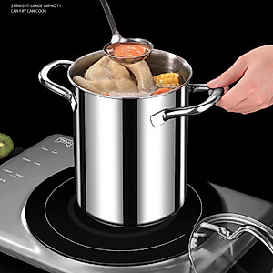 GOVNPJ Asparagus Pot, Asparagus Steamer Stainless Steel Steamer Cooker 4L Pasta Pot with Strainer Pasta Cooker for Spaghetti, Oil Deep Fry Pan for French Fries