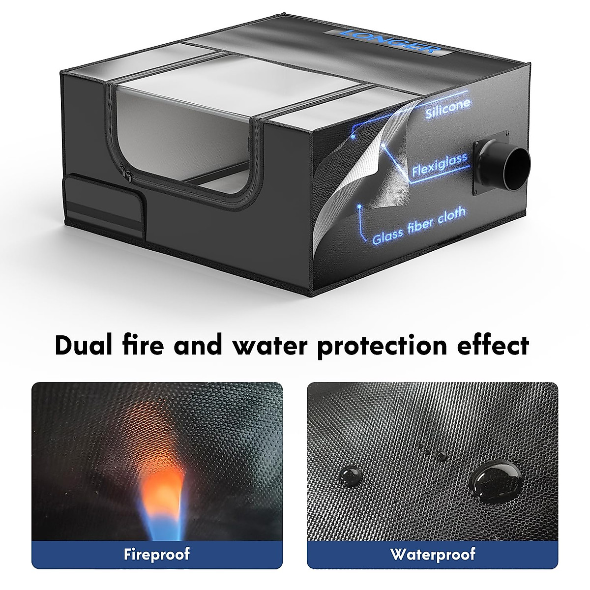 LONGER Laser Engraver Enclosure with Vent, 27.5x27.5x11.8 inches Laser Cutter Machine Protective Cover for Most Laser Engraving Machine Insulates Against Smoke and Odor Noise Reduction Eye Protection