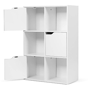 Giantex 6-Cube Storage Organizer, Storage Cabinet with 3 Open Cubes and 3 Cabinets, Free Standing Wooden Cubby Bookcase, Compartment Units for Home Office, 3-Tier Bookshelf for Books, Toys (White)