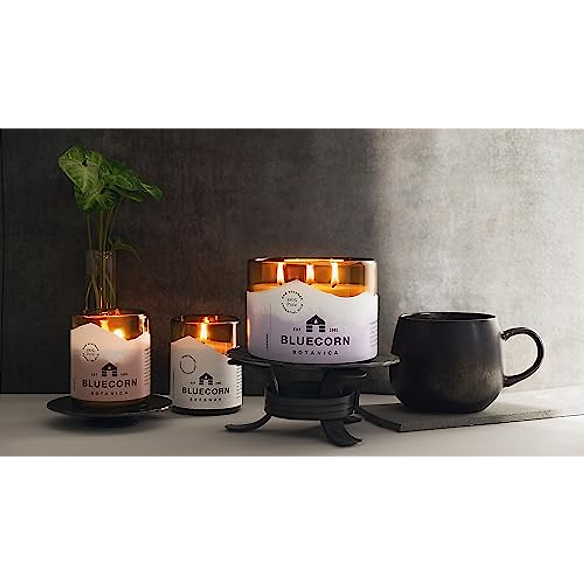 Bluecorn Beeswax Candle in Artisan Blown Glass. 100% Pure, Unscented Raw Beeswax Candle in 100% Recycled Glass. Non-Toxic. Handmade in Colorado. 3-Wick Candle in 22 oz Amber Glass.