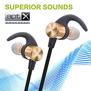 NEM Headphones in Ear Earbuds Magnetic Sweat Proof Sports Wired Earphones Stereo Bass Noise Cancelling Headsets with Microphone and Volume Control for All 3.5mm Jack Phones (Gold)