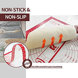 KitchenRaku Silicone Baking Mat, Nonstick Pastry Mat for Rolling Out Dough, Nonslip Macaroons Baking Mat with Measurement Guide, Food-Grade Oven Mat for Cookies, Bread, Pastries, Pie Crust