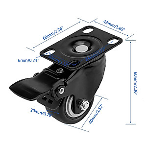 ULIFESTAR 4 PCS 1.5 inch Heavy Duty Caster Wheels Polyurethane PU Rubber Swivel Casters with Top Plate & Strong Bearing Total 400lb Quite Mute Non-Marking Locking Stem Casters Black (1.5'')