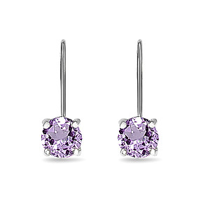 Purple Earrings for Women Sterling Silver Fashion 6mm Round Leverback Drop Amethyst Earring Tendy Summer