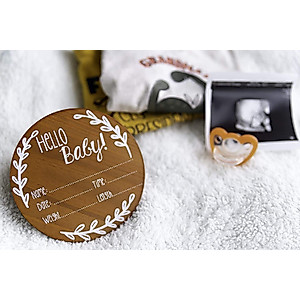 Nana's Little Angels Birth Announcement Sign 5 inch Cherry “Hello Baby” Newborn Baby Announcement Sign with White Paint Marker Wooden Disc Baby Announcement for Hospital Pictures & Photo Prop…
