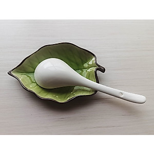 Ceramic Spoon Rest Cooking Spoon Holder for Kitchen Counter/Stove Top/Dining Table with Cute Spoon, Leaf Shaped, Modern Farmhouse Decorative, 7.5x5.1 inch