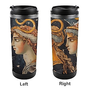 Ancient Greek Art Drcor Travel Coffee Mug Reusable Insulated Drinking Cup with Lid for Home Outdoor Works 13 Oz