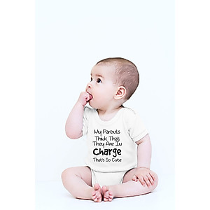 CBTwear My Parents Think That They Are in Charge Baby Bodysuit Funny Infant Outfit Unisex Humor Romper (Newborn, White)