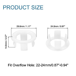 uxcell 30pcs Sink Overflow Rings, Bathroom Kitchen Basin Trim Bath Sink Hole Round Hollow Plastic Overflow Drain Cover Insert in Hole (White)
