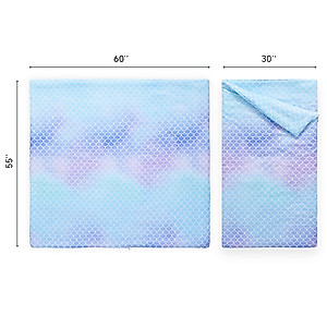 Wake In Cloud - Sleeping Bag Zippered, Nap Mat with Matching Pillow for Kids Boys Girls Sleepover Overnight Travel Slumber Bag, Mermaids Scales in Gradient Purple Blue, 100% Soft Microfiber