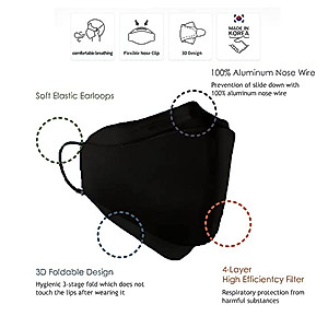 [10pcs] Happy Life SKY KF94 Face Mask, Black Color, Unisex Adult SIZE, Premium Individual Pack 4-Layer, Disposable KF94 Mask, Men, Women, Made in Korea.