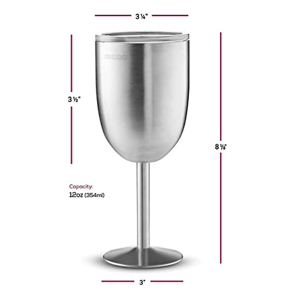 FineDine Stainless Steel Drinking Cup, Wineglasses, Double-Walled Insulated Unbreakable Goblets, BPA-Free Leak-Resistant Lid for Red White Wine, Brushed Metal, 12 Ounces