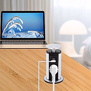 Ginyia Desktop Power Outlets, 3 Power Socket Retractable Electric Socket Pulling Power Socket for Kitchen, Office, Meeting Room, Conference Table(US 110V)