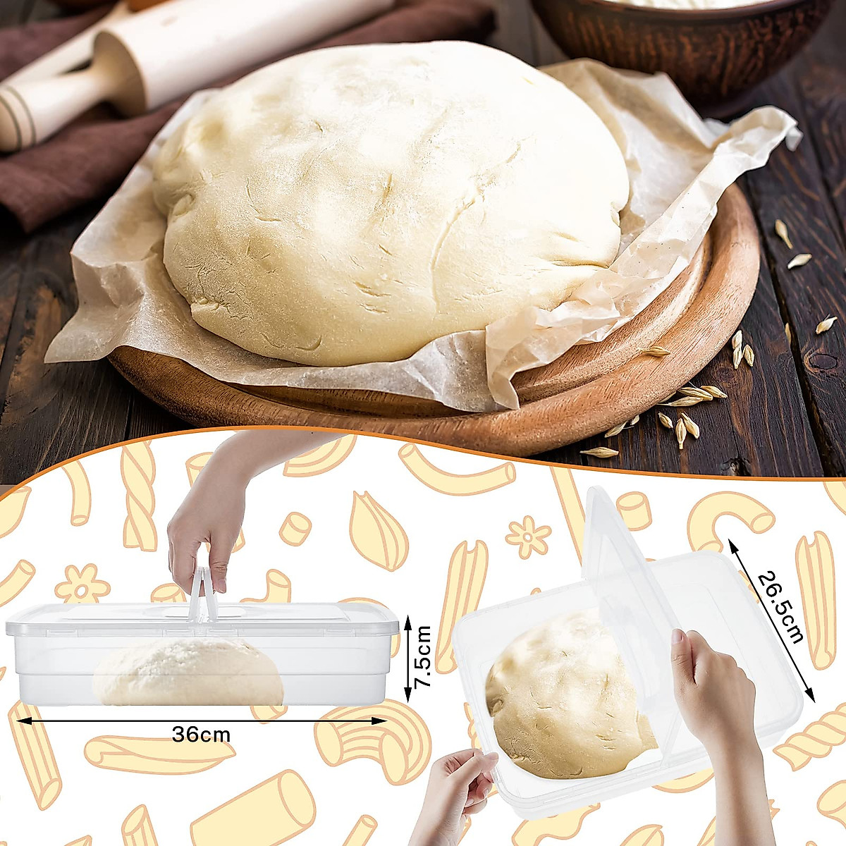 Juexica 4 Pcs Large Pizza Dough Proofing Box with Handle Pizza Dough Container Fits for Dough Balls Pizza Dough Tray for Household, 14 x 10 Inch