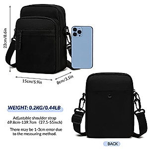 Lohol Small Messenger Bag for Men Women, Water Resistant Adjustable Multi-pocket Purse for Travel Sports (Black)