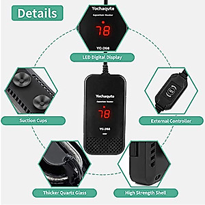 Yochaqute Aquarium Fish Tank Heater: 50 Watt Submersible Small Betta Heater with LED Temperature Display Adjustable External Controller for 1-10 Gallon Saltwater | Freshwater