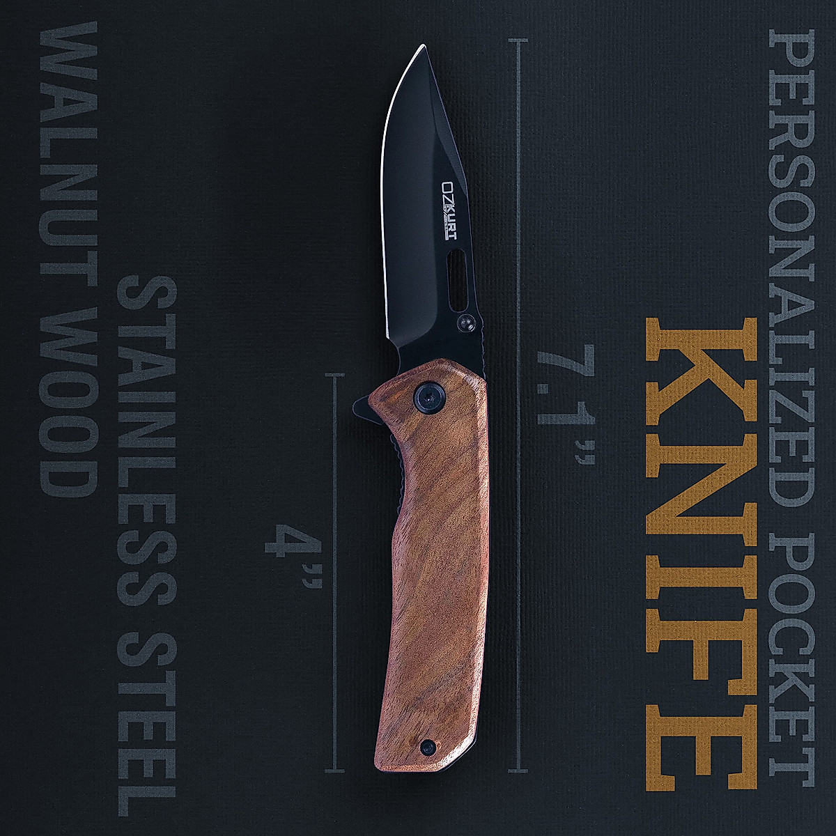 Personalized Pocket Knife for Men | 18 Optional Icons - 10 Font Options | Gifts for Men, Custom Pocket Knives - Walnut Handle