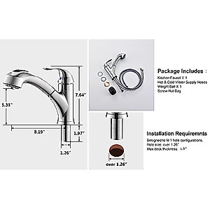Kitchen Faucet with Sprayer, Brushed Nickel Kitchen Sink Faucet with Pull Out Sprayer, Single Handle 1 Hole Kitchen Faucet Solid Brass Commercial RV Kitchen Faucet 2 Modes & 150°Rotation & No Lead