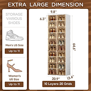 ANTBOX Shoe Organizer Storage Box, Portable Folding Shoe Rack for Closet with Magnetic Clear Door,Large Sneaker Cabinet Bins Sturdy Easy Assembly 10 Layers-20 Grids
