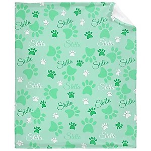 Personalized Dog Blanket Custom Dog Blanket Name Personalized Puppy Pet Blanket Dog Gift For Dog Lovers Mom Dad Cute Dog Paws Bones Soft Cozy Fleece Throw Blanket for Bed Sofa Couch Travel M For Teens