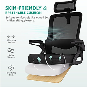 Office Chair, S-Shaped Ergonomic Mesh Desk Chair, Adjustable Headrest & Height, Widened Cushion, 90° Flip-UpArmrest, Assembly &Storage, Home/Office/Bedroom Computer Chair with 360° Casters