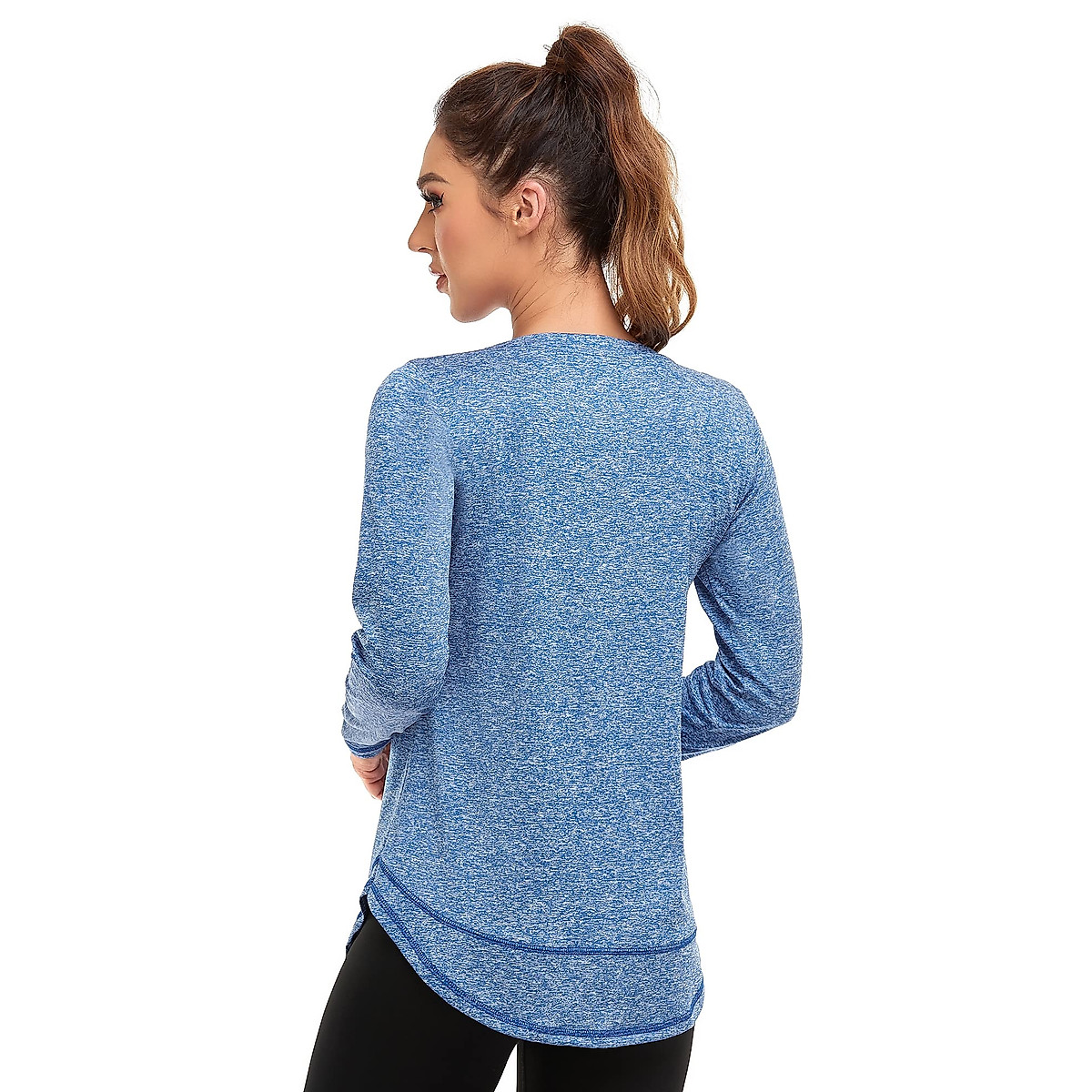 Abrooical Athletic Tops for Women Long Sleeve Running Shirts Yoga Loose Fit Workout Tees Tennis Tops Long Blue XX-Large