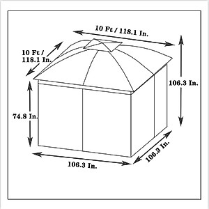 10 X 10ft Hardtop Gazebo, Double Roof Gazebo with Nettings, Outdoor Steel Frame Vertical Stripes Roof Permanent for Patio, Backyard, Lawns,Khaki