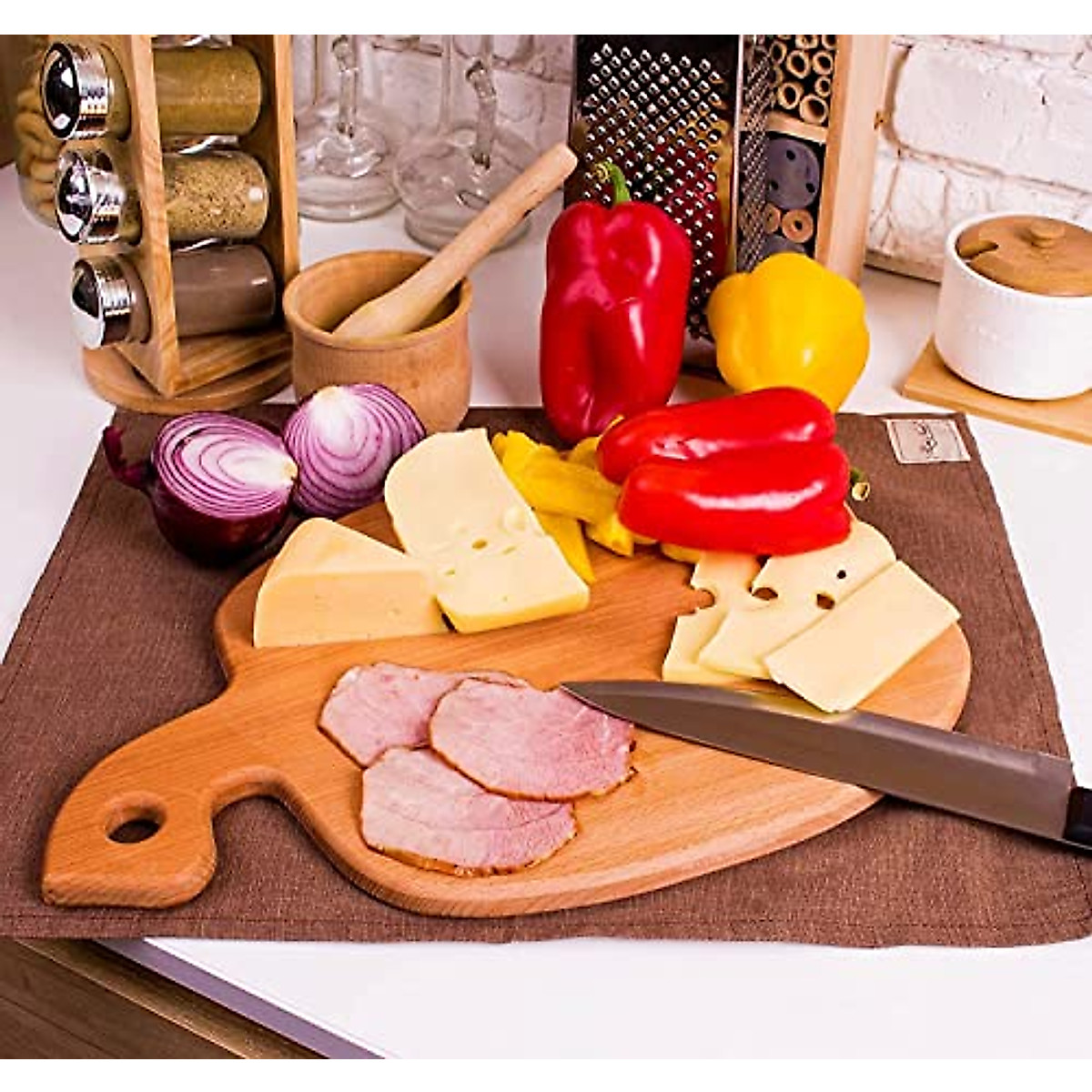 10x15” Fruit Apple Shaped Cutting Board Hardwood Platter Chopping with Handles - Solid Wood Beechwood Cutting Board Apple Shaped Cheese Serving Platter Hang Cut Wooden Charcuterie Bread Boards Large
