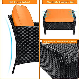 Arlopu 5Pieces Patio Wicker Furniture Sets, Outdoor PE Rattan Conversation Chat Chair Set with Ottoman and Side Table, for Lawn, Garden, Balcony, Yard