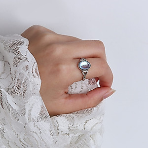 MILACOLATO Moonstone Rings for Women 925 Sterling Silver Jewelry | 18K White Gold Vintage Celtic Knot Rings | Bezel Solitaire Rings | 5/6/7/8/9/10/11, Sterling Silver, Cubic Zirconia