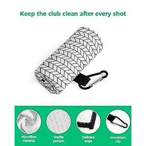 Golf Towel Black Stripe Line Chevron White,Waffle Pattern Microfiber Club Cleaner Golf Towels with Carabiner Clip for Women Men Dad,Minimalist Abstract Geometric Art Golf Towel for Golf Bags,24x16in