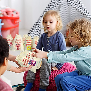 45 Pcs Valentine's Day Burlap Bags Burlap Canvas Gift Bags with Monster Pattern Valentine Linen Reusable Drawstring Bags Candy Treat for Boys Girls Valentine's Day Favors Party Gifts Supply 6 x 4 Inch