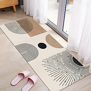Boho Bedroom Area Rugs Modern Abstract Runner Rugs for Living Room Non Slip Bathroom Floor Carpet Decoratvie Nursery Room Decor Beige Brown Black Rugs for Bedroom Aesthetic 23.6"x59"