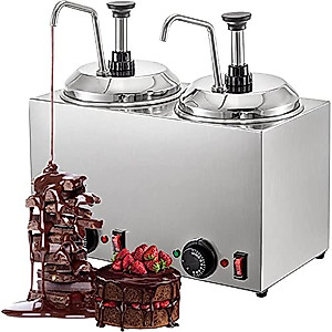 VADSBO Commercial Hot Fudge Warmer, 800W/1600W Cheese Sauce Warmer Pump Dispenser, Stainless Steel Food Warmer Chocolate Heated Pump 30-110℃, for Hot Fudge Caramel Butter