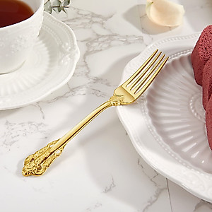 KEAWELL Luxury 5.9" Appetizer Forks, 18/10 Stainless Steel, Set of 4, Gorgeous Cocktail Forks/Dessert Forks (Gold)