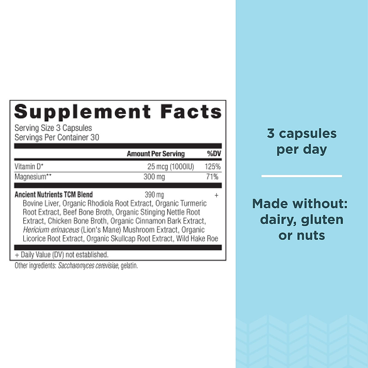 Magnesium Supplement by Ancient Nutrition, Magnesium 300mg with Vitamin D for Immune Support, Adaptogenic Herbs, Enzyme Activated, Paleo & Keto Friendly, 90 Capsules